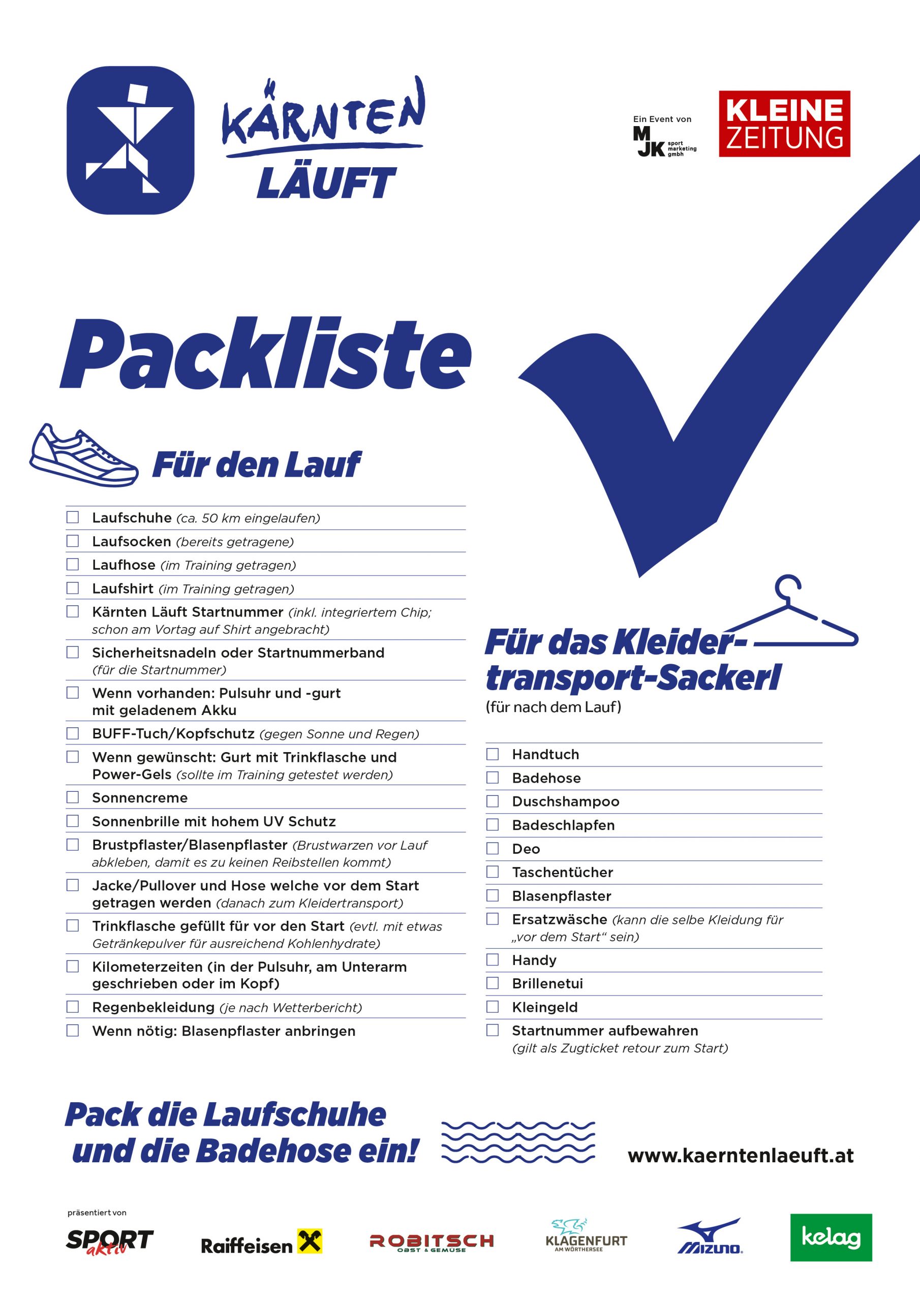 Packliste – Pack die Laufschuhe und die Badehose ein! | Kärnten Läuft